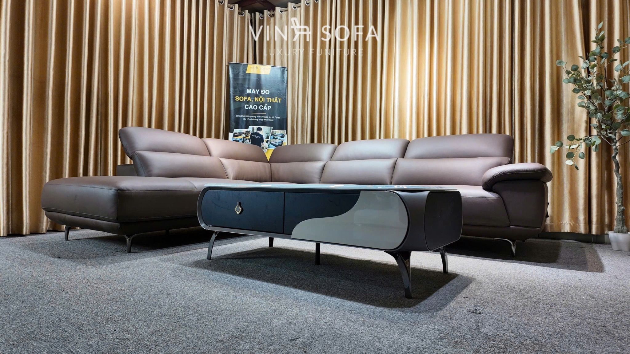 LYMAN - Sofa góc quây bọc da bò Linea Mastrotto tiếp xúc bề mặt – VINH SOFA