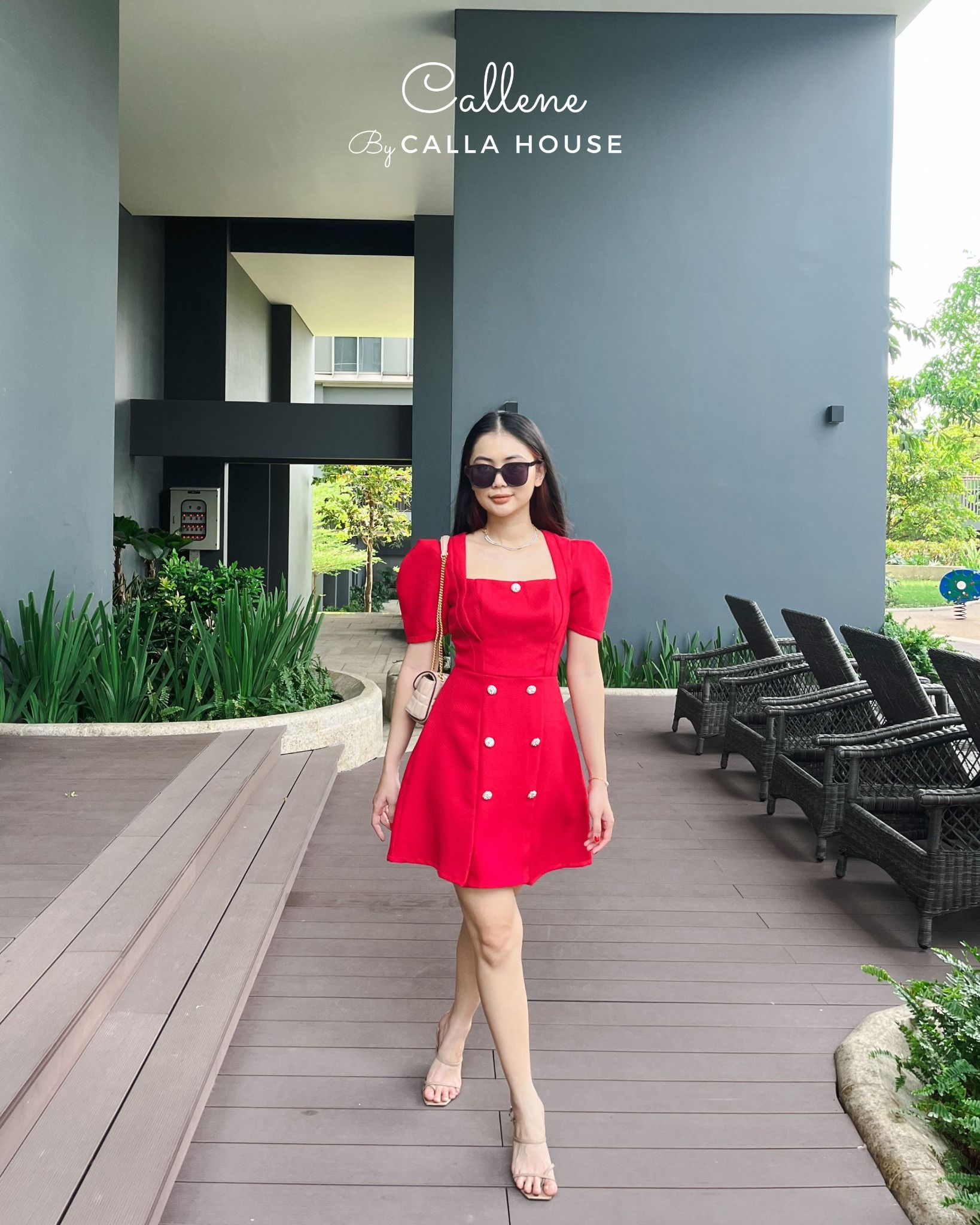 Đầm dự tiệc thiết kế cổ vuông đính nút sang trọng Callene (L1767 ...