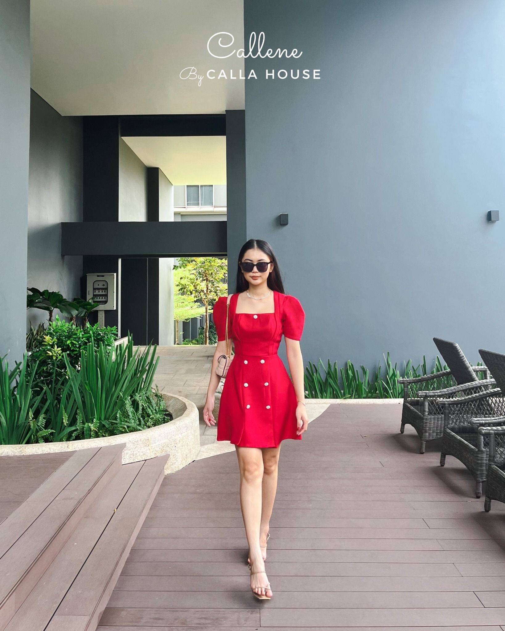 Đầm dự tiệc thiết kế cổ vuông đính nút sang trọng Callene (L1767 ...