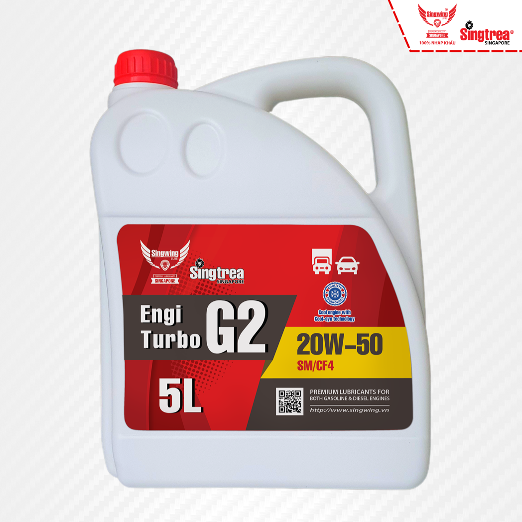 Nhớt xe ô tô SINGTREA ENGI TURBO G2 20W50 SM/CF4 5L – Dầu nhớt Singwing Singapore