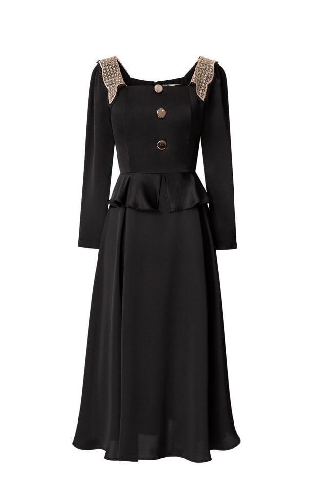 Đầm Xòe Katosa Tay Dài Phối Ren 1 Màu Đen-TPSXD050823 – anthaostorecom