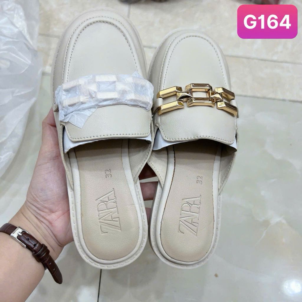 G164 - Dép đế thấp Zar@ màu kem size 37