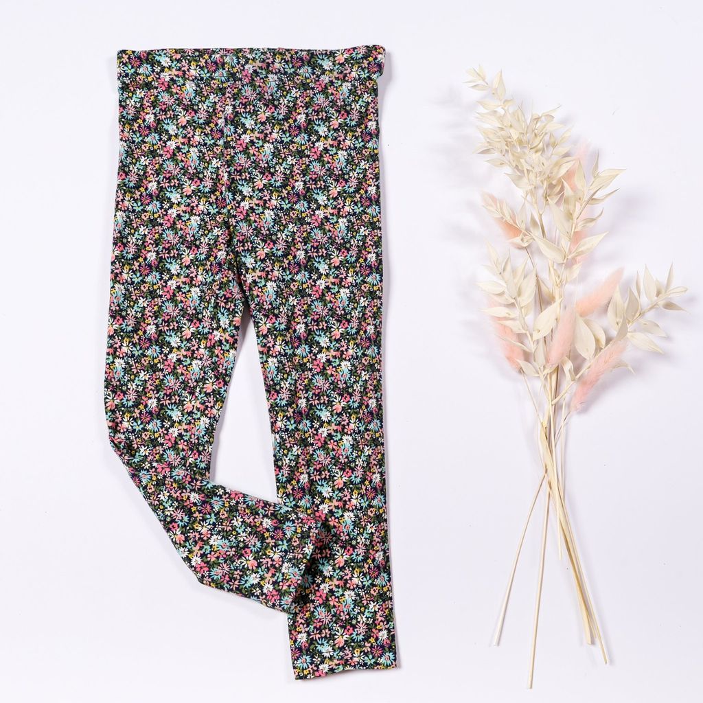 Quần legging dài navy full hoa nhí 3M-5T