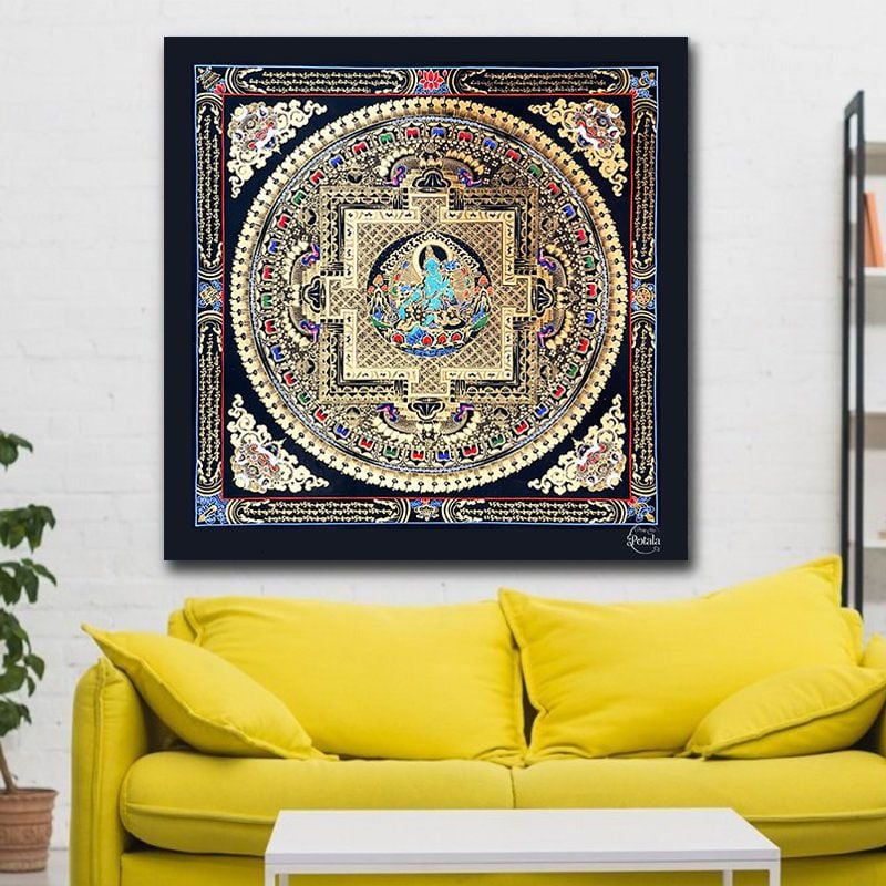 Tranh Mandala Tâm Ngài Tara Xanh 85x85cm – Pháp khí POTALA