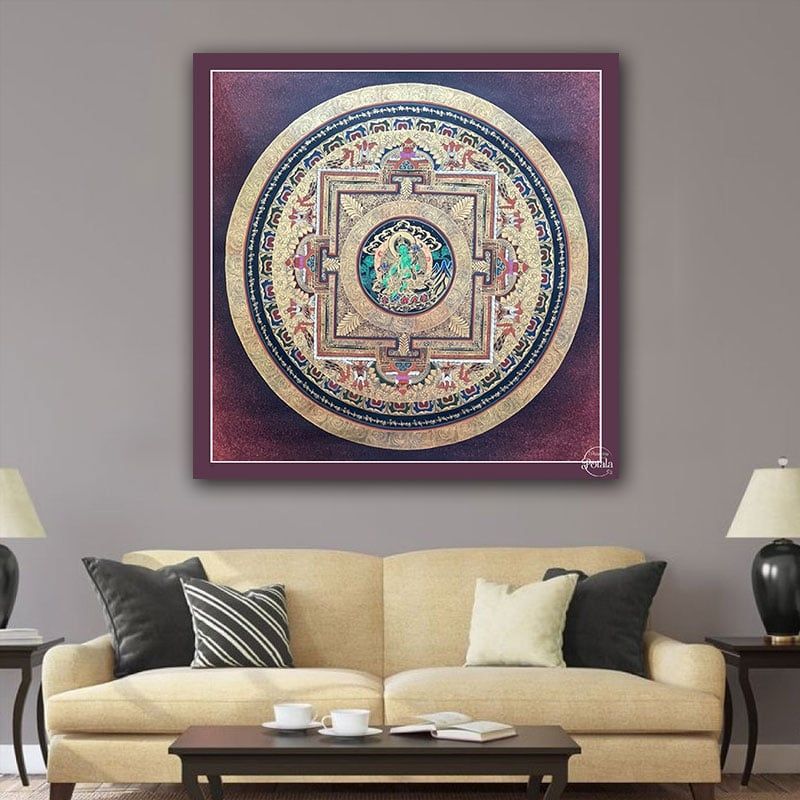 Tranh Mandala Tâm Ngài Tara Xanh 80x80cm – Pháp khí POTALA