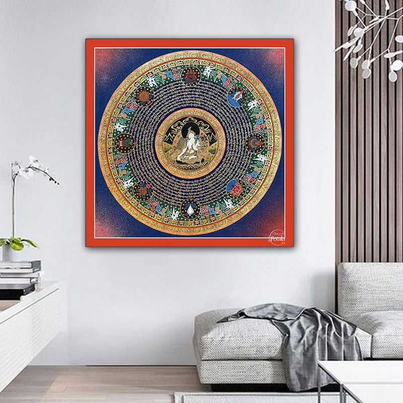 Tranh Mandala Tâm Ngài Tara Trắng 80x80cm – Pháp khí POTALA