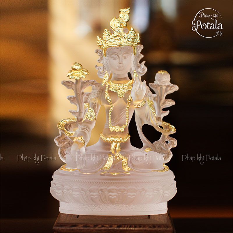 Tượng Ngài Tara Trắng Bằng Lưu Ly 24cm – Pháp khí POTALA