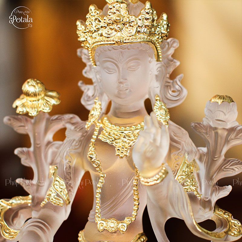Tượng Ngài Tara Trắng Bằng Lưu Ly 24cm – Pháp khí POTALA