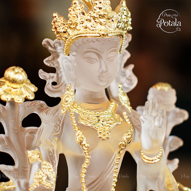 Tượng Ngài Tara Trắng Bằng Lưu Ly 24cm – Pháp khí POTALA