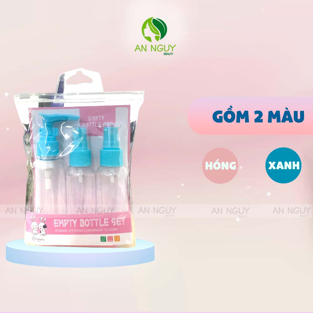 Bộ Chiết Mỹ Phẩm Empty Bottle Set 3 Món (Xanh/ Hồng)Bộ Chiết Mỹ Phẩm Empty Bottle Set 3 Món ...
