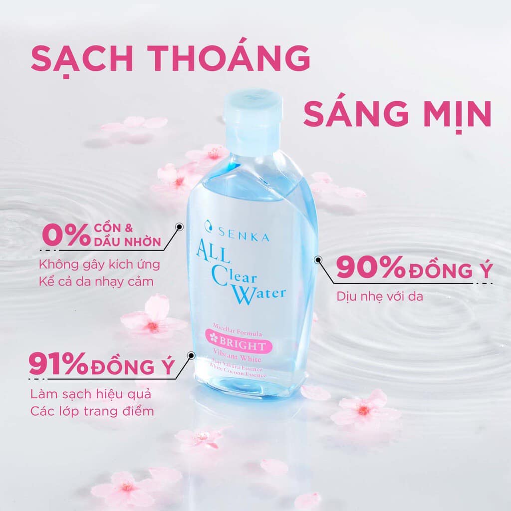 Nước Tẩy Trang Senka All Clear Water Micellar Formula Bright Cấp Ẩm, Dưỡng Sáng Da (Hồng)Nước ...