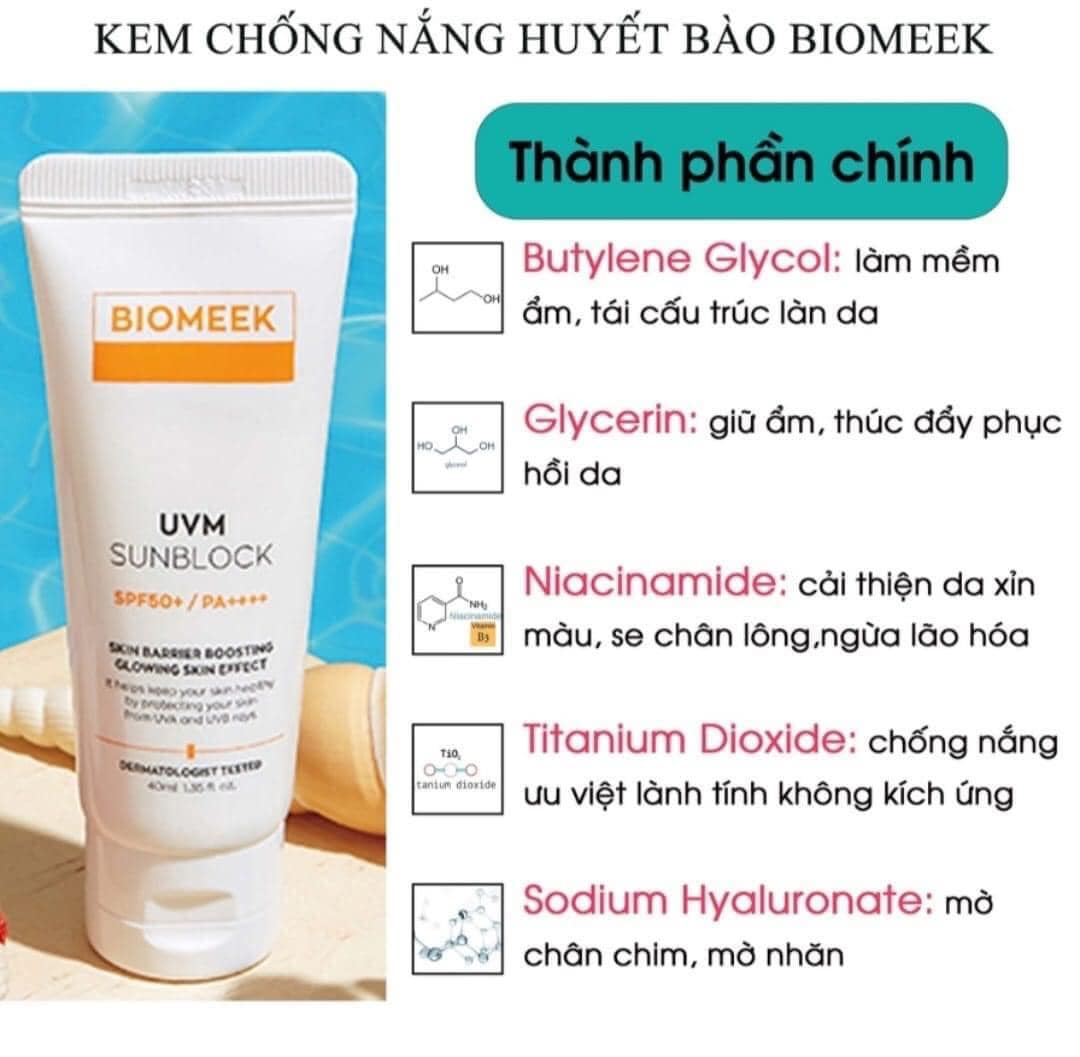 Kem Chống Nắng Biomeek UVM Suncream SPF50+ PA++++ Dành Cho Da Nhạy Cảm 40mlKem Chống Nắng ...