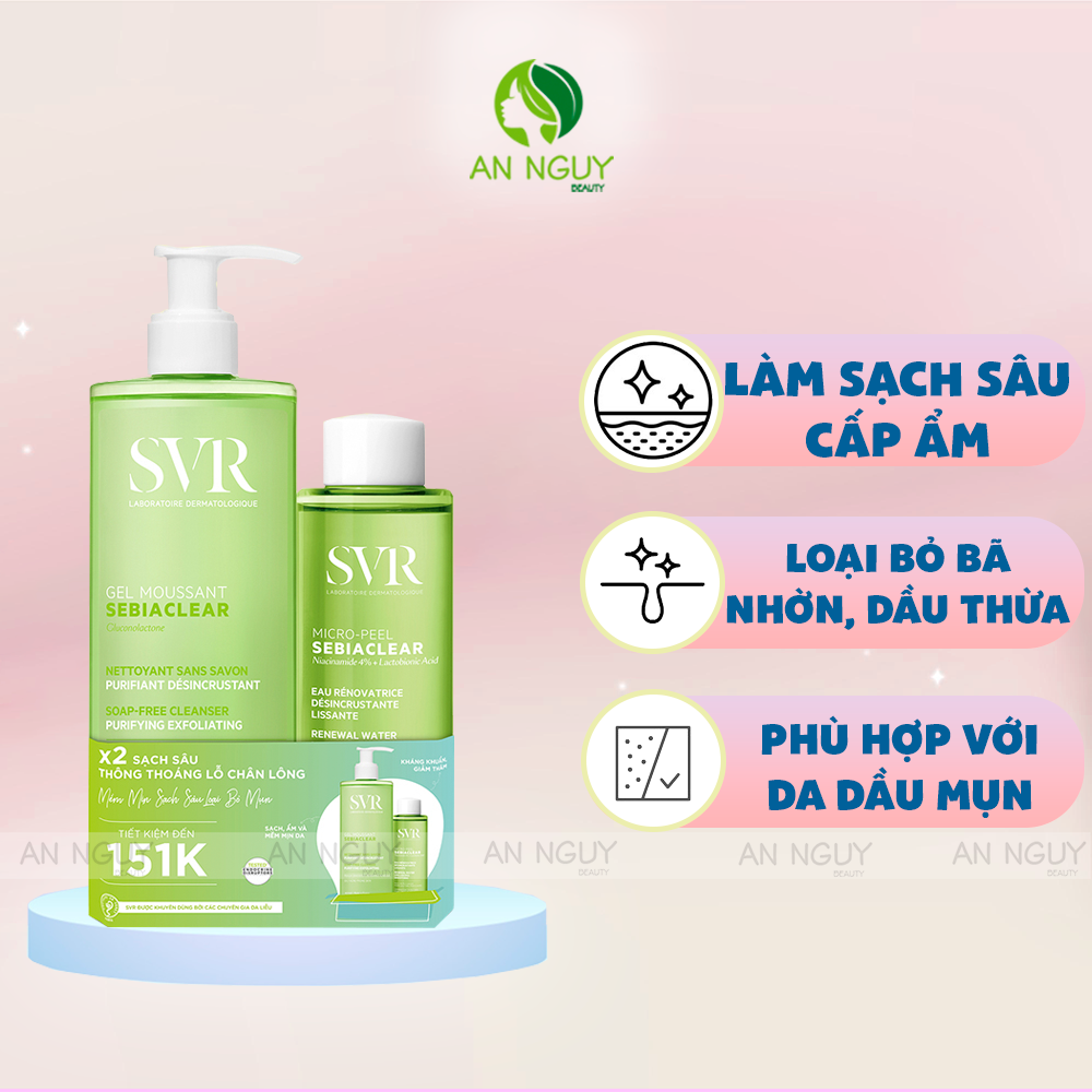Combo 2 Món Làm Sạch Da Dầu Mụn SVR Sữa Rửa Mặt Sebiaclear Gel Moussant ...