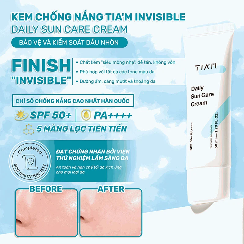 Kem Chống Nắng Tia'm Daily Sun Care Cream SPF50+ PA++++ Kiểm Soát Dầu ...