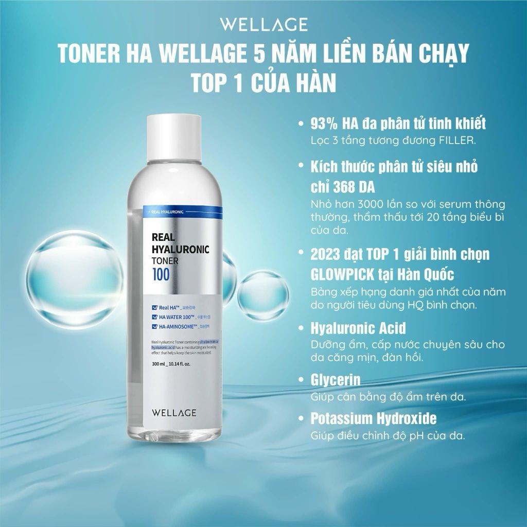 Nước Hoa Hồng Wellage Real Hyaluronic 100 Toner Cấp Ẩm Chuyên Sâu ...