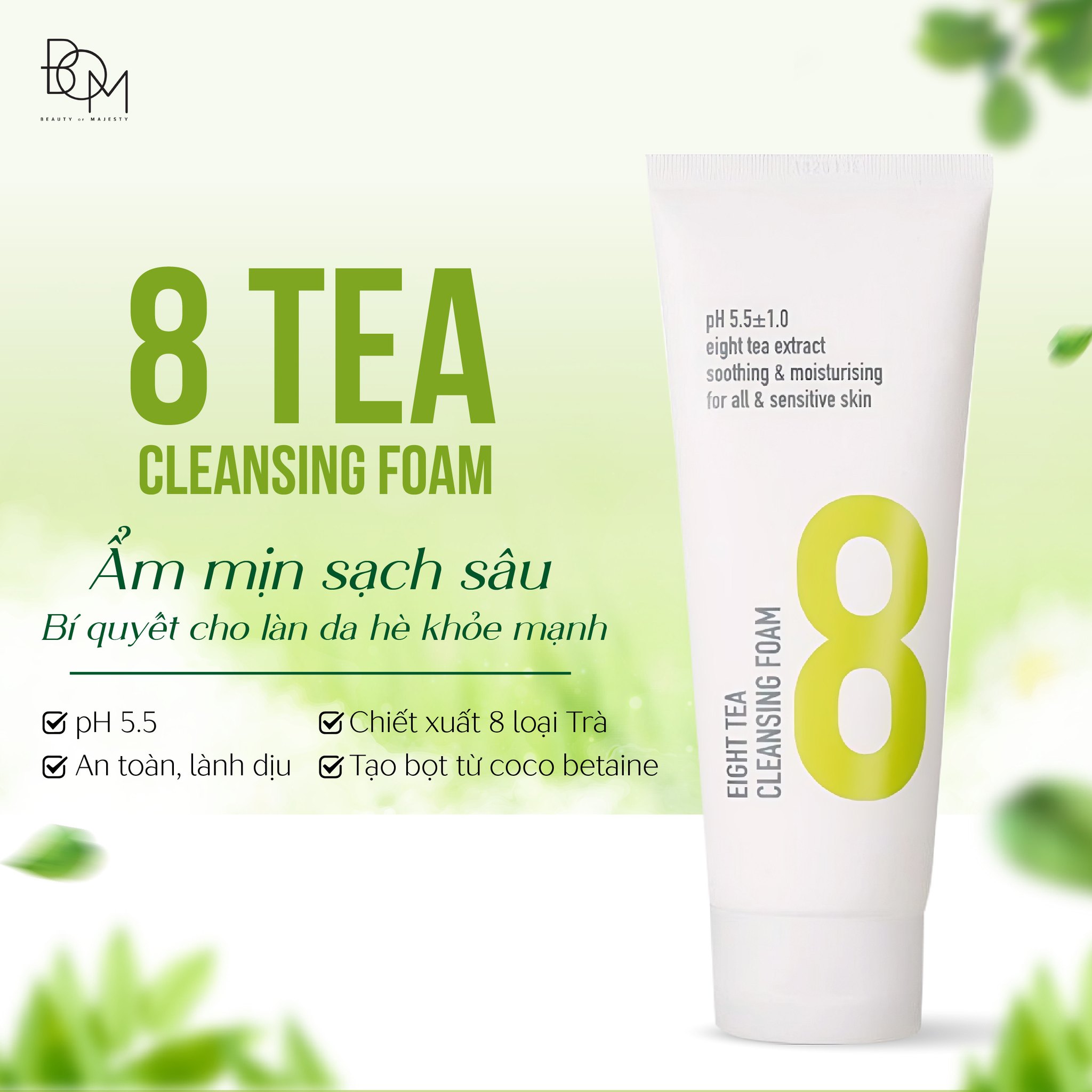 Sữa Rửa Mặt 8 Loại Trà BOM Eight Tea Cleansing Foam 150mlSữa Rửa Mặt 8 ...