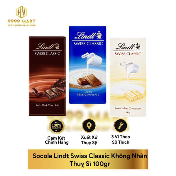Socola Lindt Swiss Classic Không Nhân Thuỵ Sĩ 100gr – Siêu Thị Hàng ...