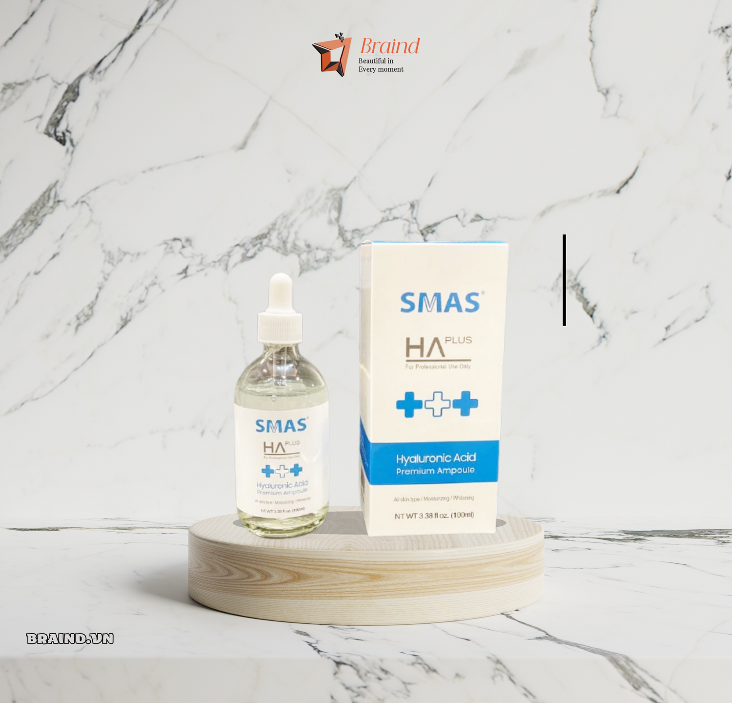 Tinh chất cấp nước SMAS HA Plus Hyaluronic Acid Premium Ampoule– Braind