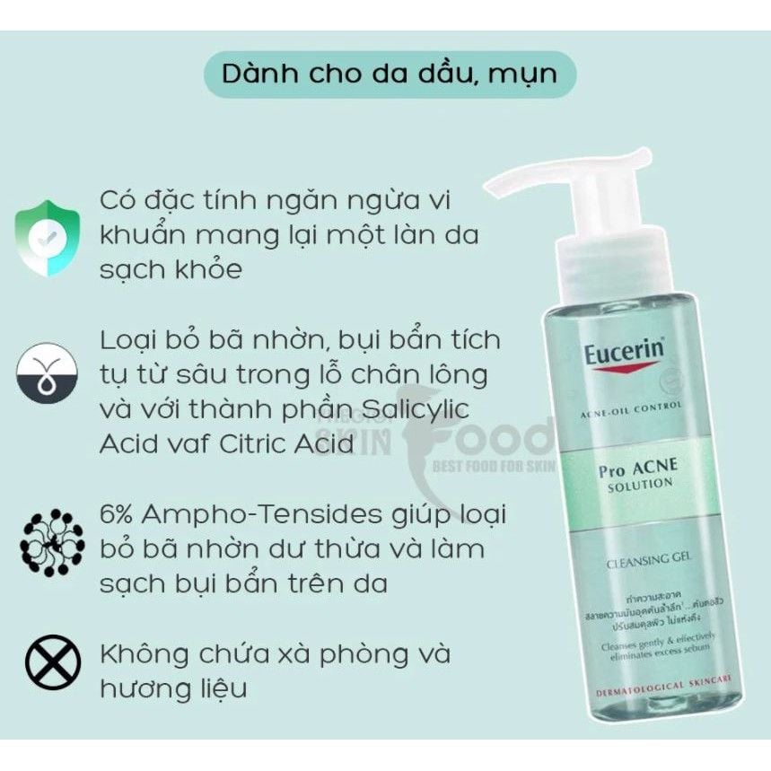 Gel Rửa Mặt Eucerin Cho Da Nhờn Mụn 200ml Pro ACNE Solution Cleansing ...