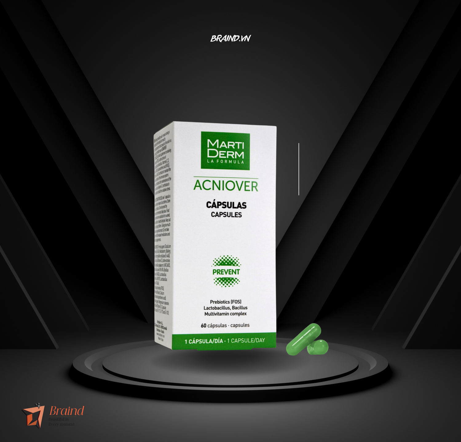 Viên Uống Ngăn Ngừa Mụn - MartiDerm Acniover Capsules (60 viên)– Braind