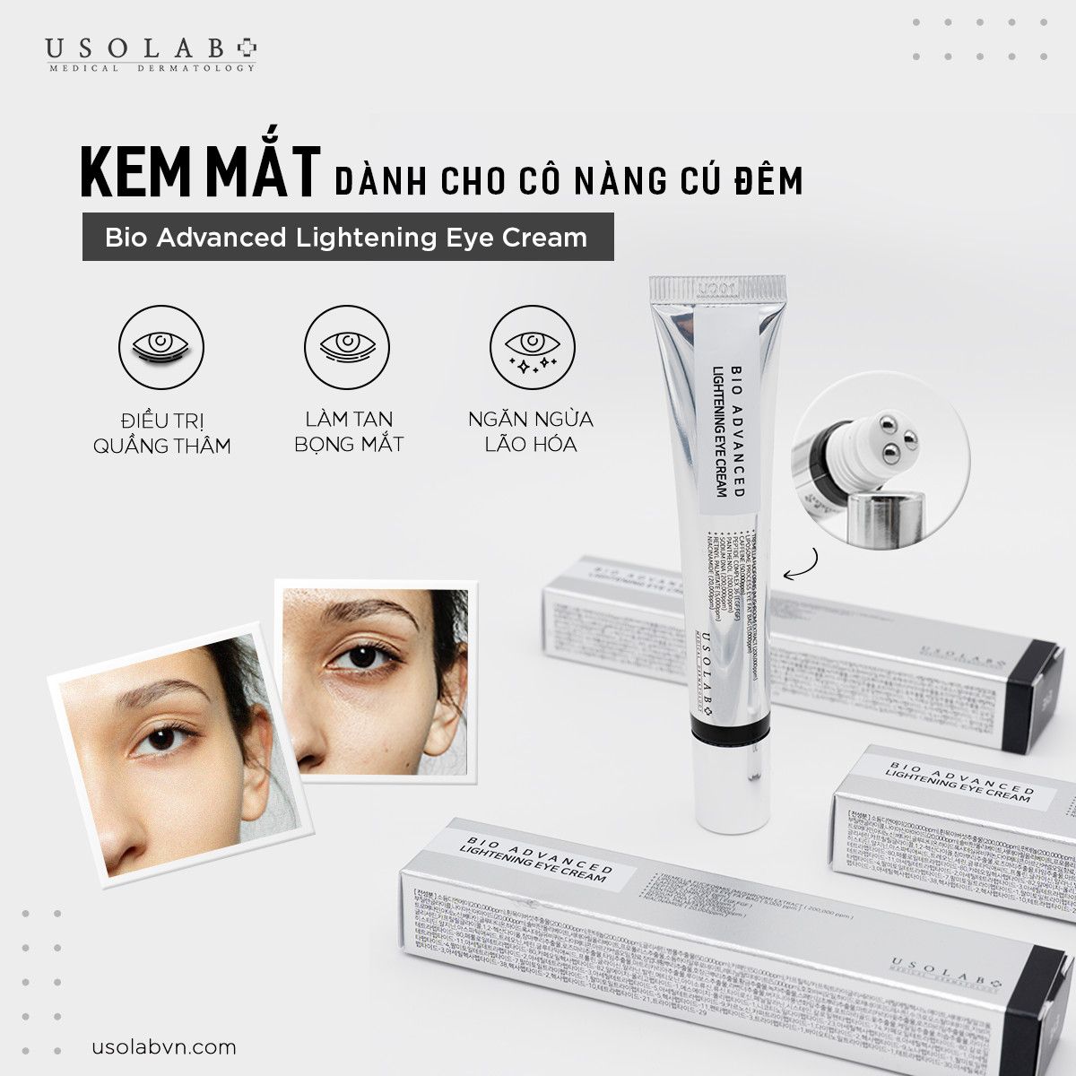 KEM MẮT USOLAB BIO ADVANCED LIGHTENING 25ML Dành cho cô nàng cú đêm– Braind