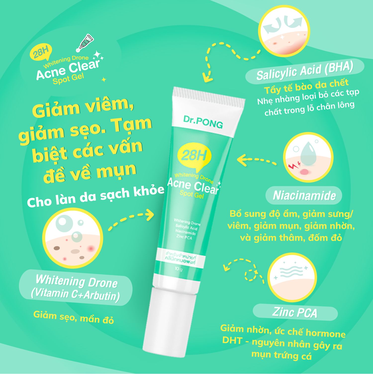 Gel trị mụn Whitening Drone Acne Clear Spot – Dr.PONG VIETNAM