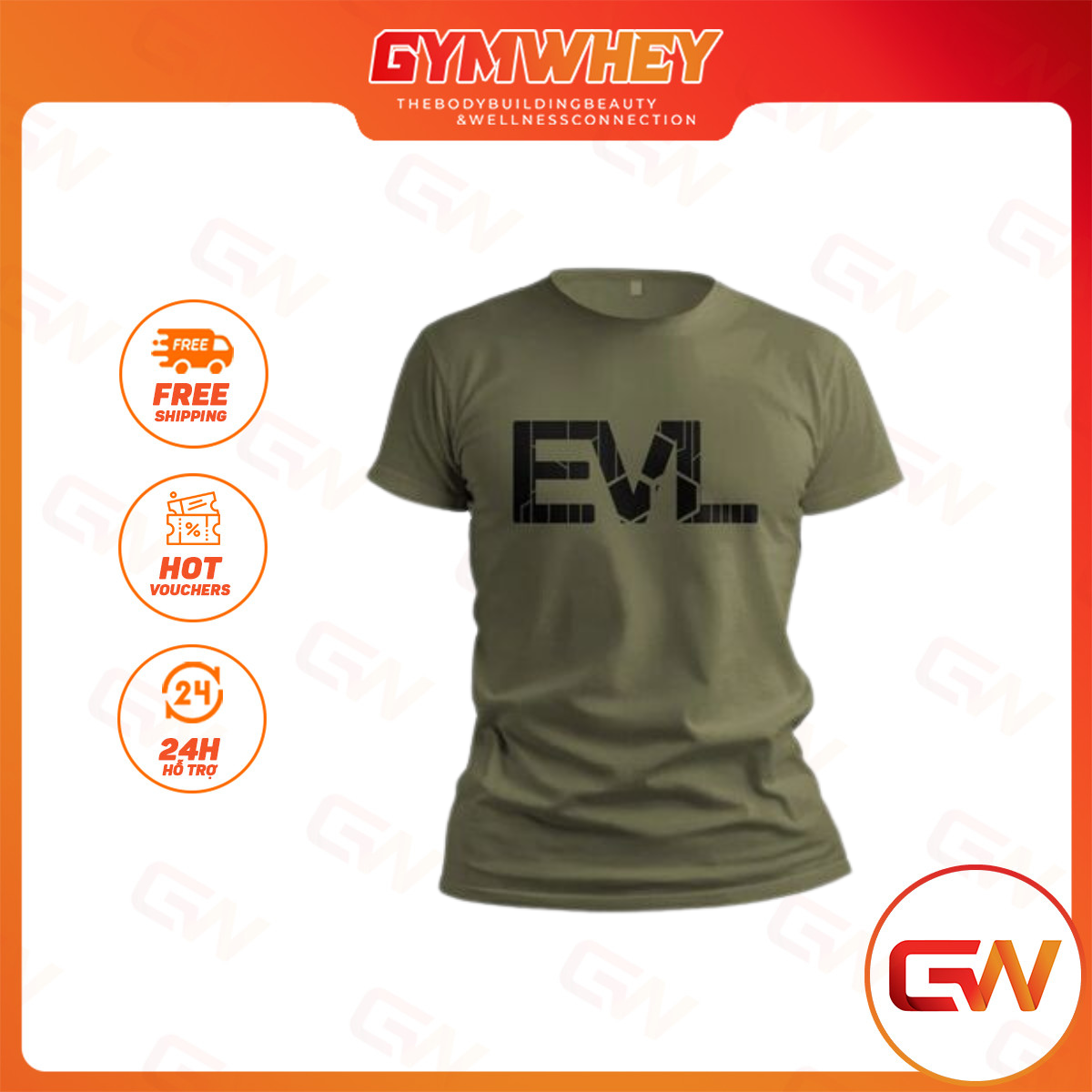 EVL Áo thun xanh Olive Logo EVL đen – GymWhey Shop