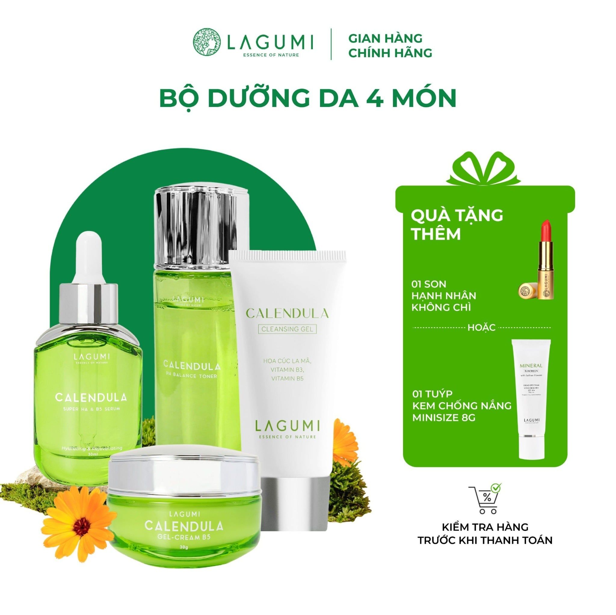 Bộ 4 sản phẩm chăm sóc da lành tính Lagumi giúp da sáng mịn, đều màu