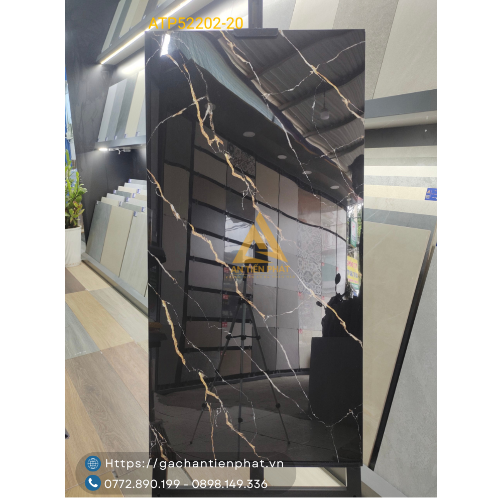 Gạch ốp mặt tiền 60x120 TAKAO 52202 men vi tinh siêu bóng đen vân vàng – Showroom gạch ốp lát An ...