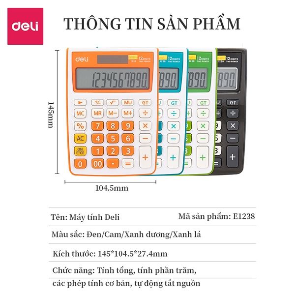 Máy tính 12 số Deli E1238 (1/20/80) – HIỆU SÁCH MAI