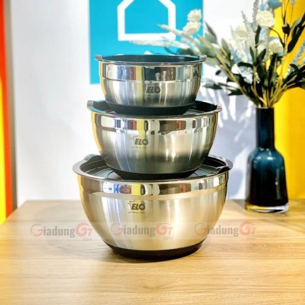 Bộ 3 Tô trộn Elo 18cm/ 20cm/ 24cm có nắp đậy