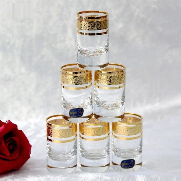 Bộ 6 cốc pha lê mạ vàng 24k Bohemia 45ml