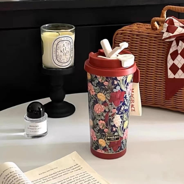 Cốc giữ nhiệt Magrace Paris 500ml kèm ống hút - 3 mẫu họa tiết