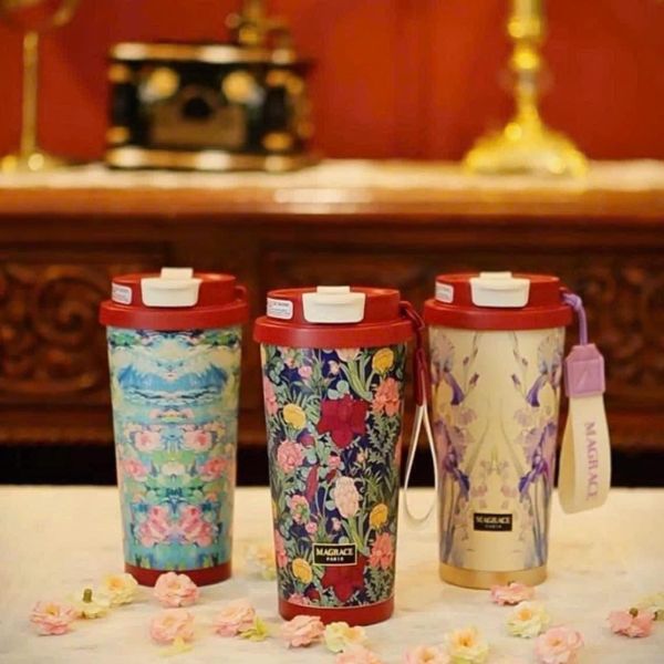 Cốc giữ nhiệt Magrace Paris 500ml kèm ống hút - 3 mẫu họa tiết