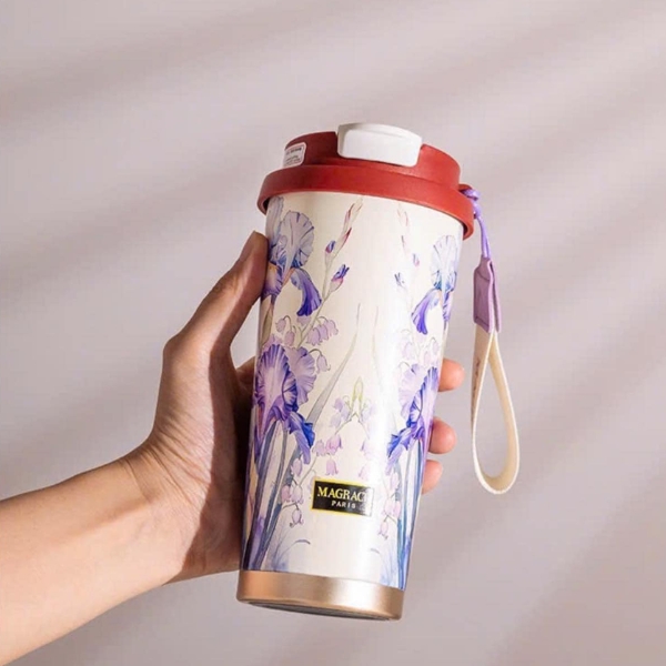 Cốc giữ nhiệt Magrace Paris 500ml kèm ống hút - 3 mẫu họa tiết