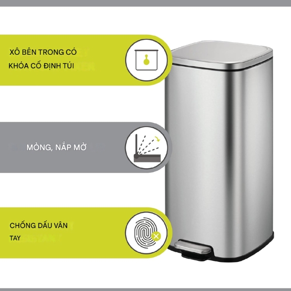 Thùng rác EKO Stella Slim Step EK9380MT 30L chống bám vân tay
