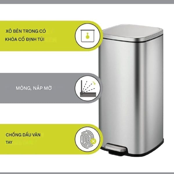 Thùng rác EKO Stella Slim Step EK9380MT 30L chống bám vân tay