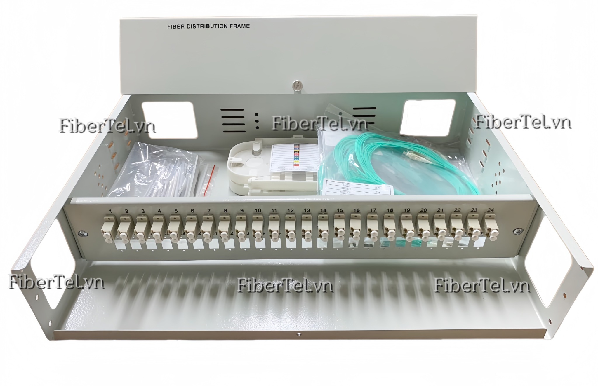 ODF 48Fo indoor sắt chuẩn LC / OM3 MM ( Full phụ kiện ) – FiberTel