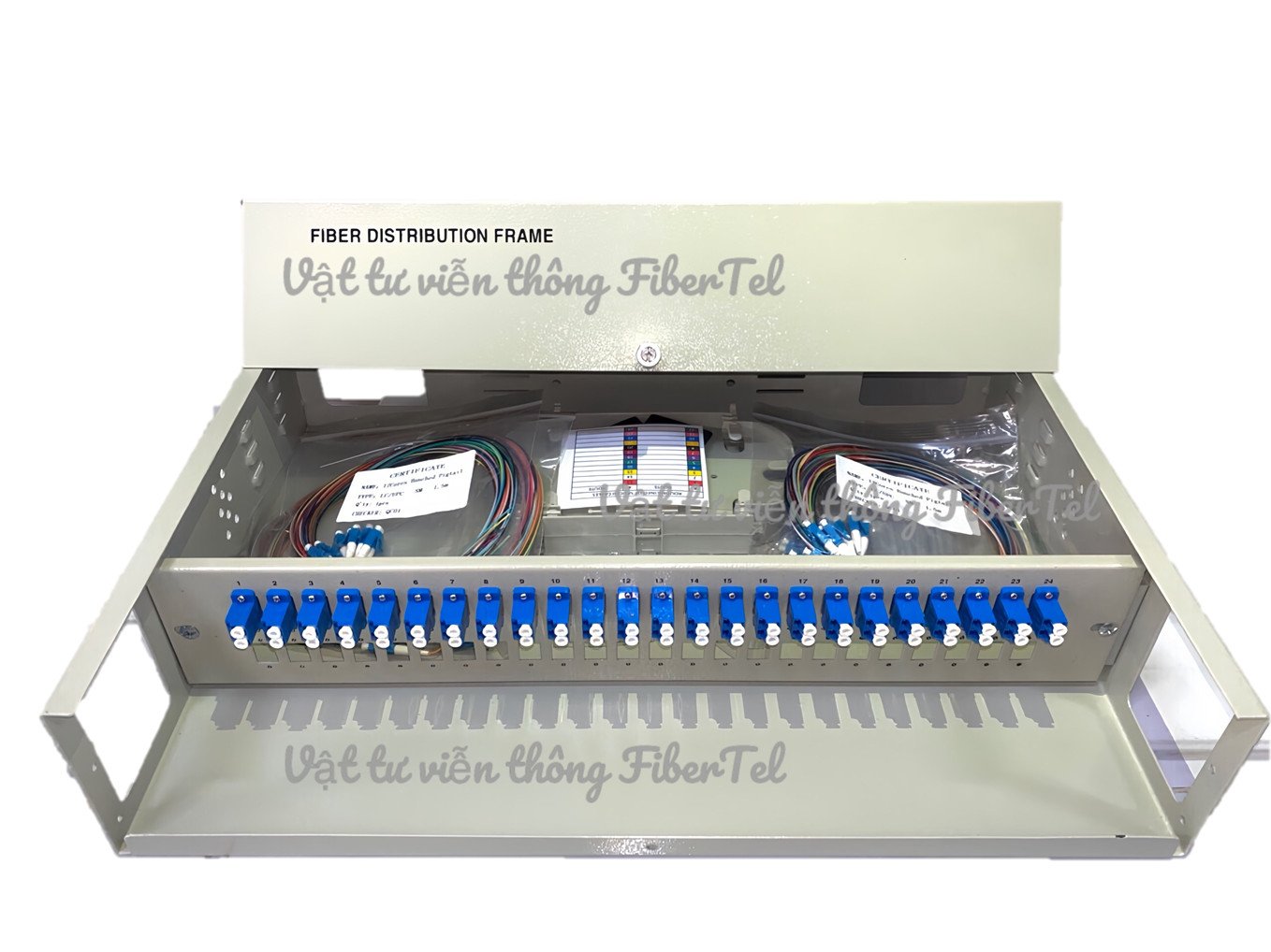 ODF 48Fo indoor sắt chuẩn LC ( single mode, simplex Full phụ kiện ) – FiberTel