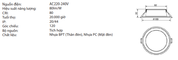 Đèn Led Downlight tròn Panasonic DN2G - IP20