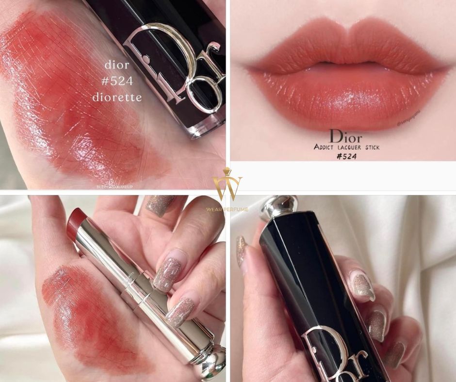 Son Dior Addict Hydrating Shine 524 Diorette – Cam Đào – wearperfume