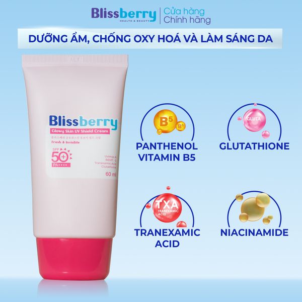 Kem chống nắng phổ rộng Blissberry Glowy Skin UV Shield Cream 60ml
