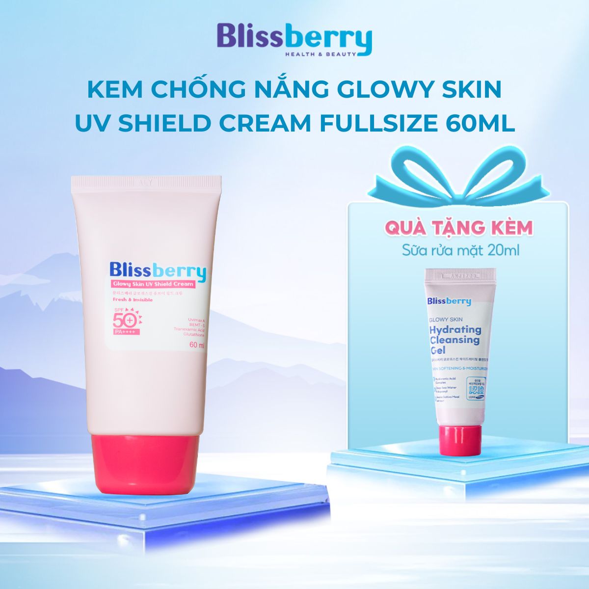 Kem chống nắng phổ rộng Blissberry Glowy Skin UV Shield Cream 60ml
