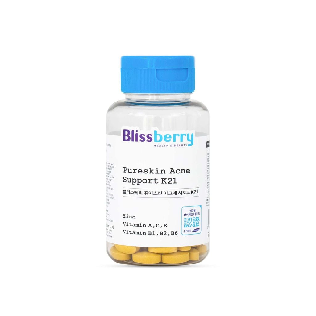 Viên uống giảm mụn Blissberry Pureskin Acne Support K21 60V
