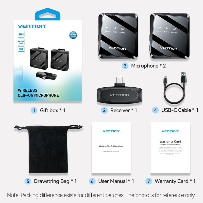 Micro Không Dây USB-C VENTION NCB (32kHz, 26Hrs, One paring Two, 50m) – Vention Vietnam Official