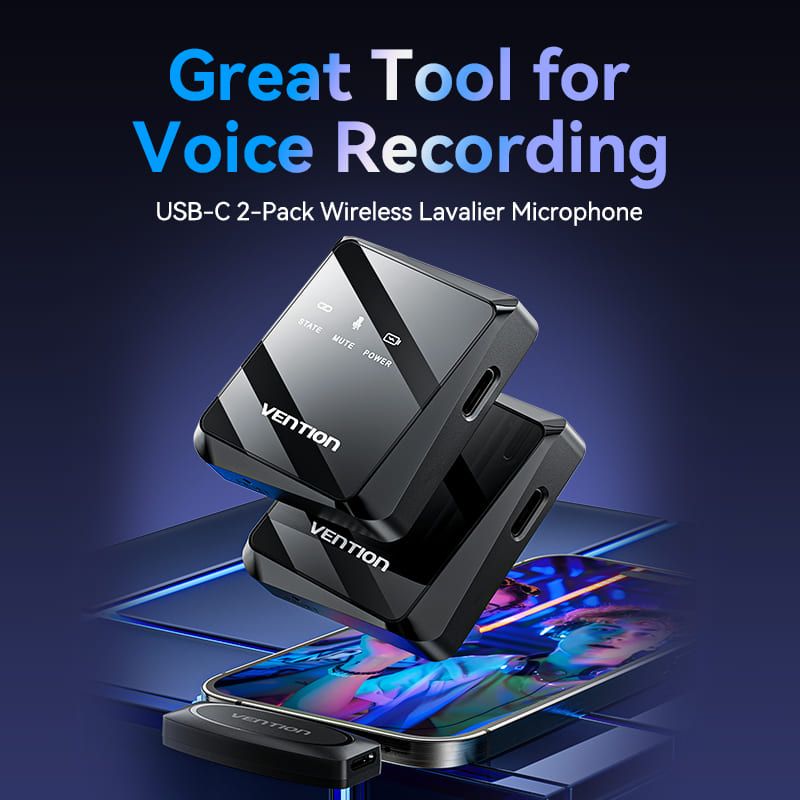 Micro Không Dây USB-C VENTION NCB (32kHz, 26Hrs, One paring Two, 50m) – Vention Vietnam Official
