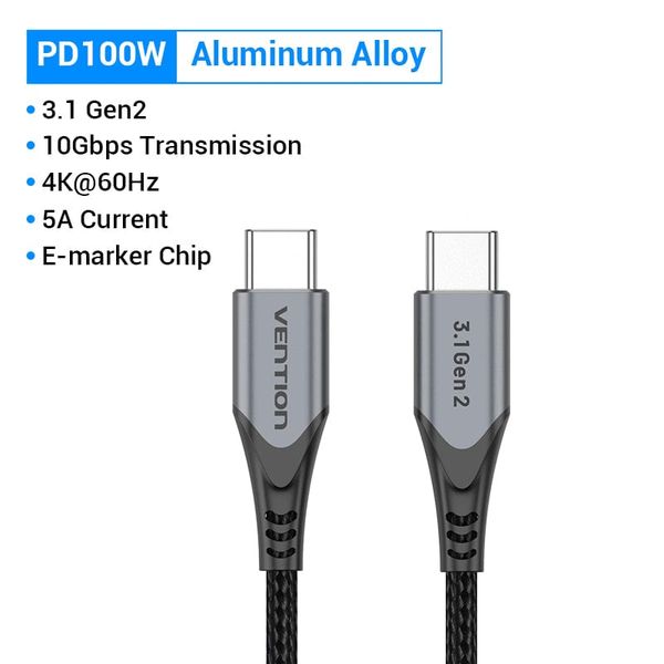 Cáp Sạc Nhanh VENTION USB3.1 C-C TAH (5A/100W, 10Gbps, 4K@60Hz ...