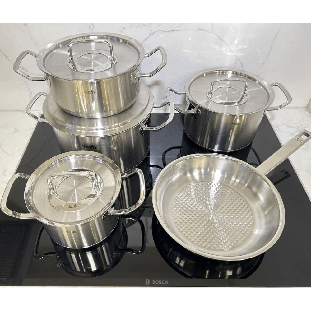 Bộ nồi Fissler Profi set 5 món vung thép kèm chảo Fissler Profi tổ ong