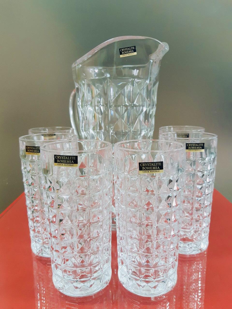 Bộ bình nước Bohemia Diamond gồm 1 Bình 1250ml va 6 Cốc 260ml - German