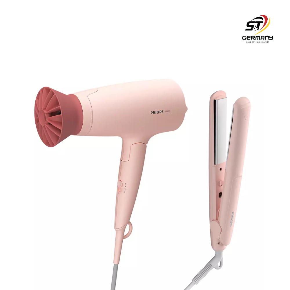 Bộ sấy tóc và ép tóc Philips Series 3000 BHP398/00 màu hồng đào